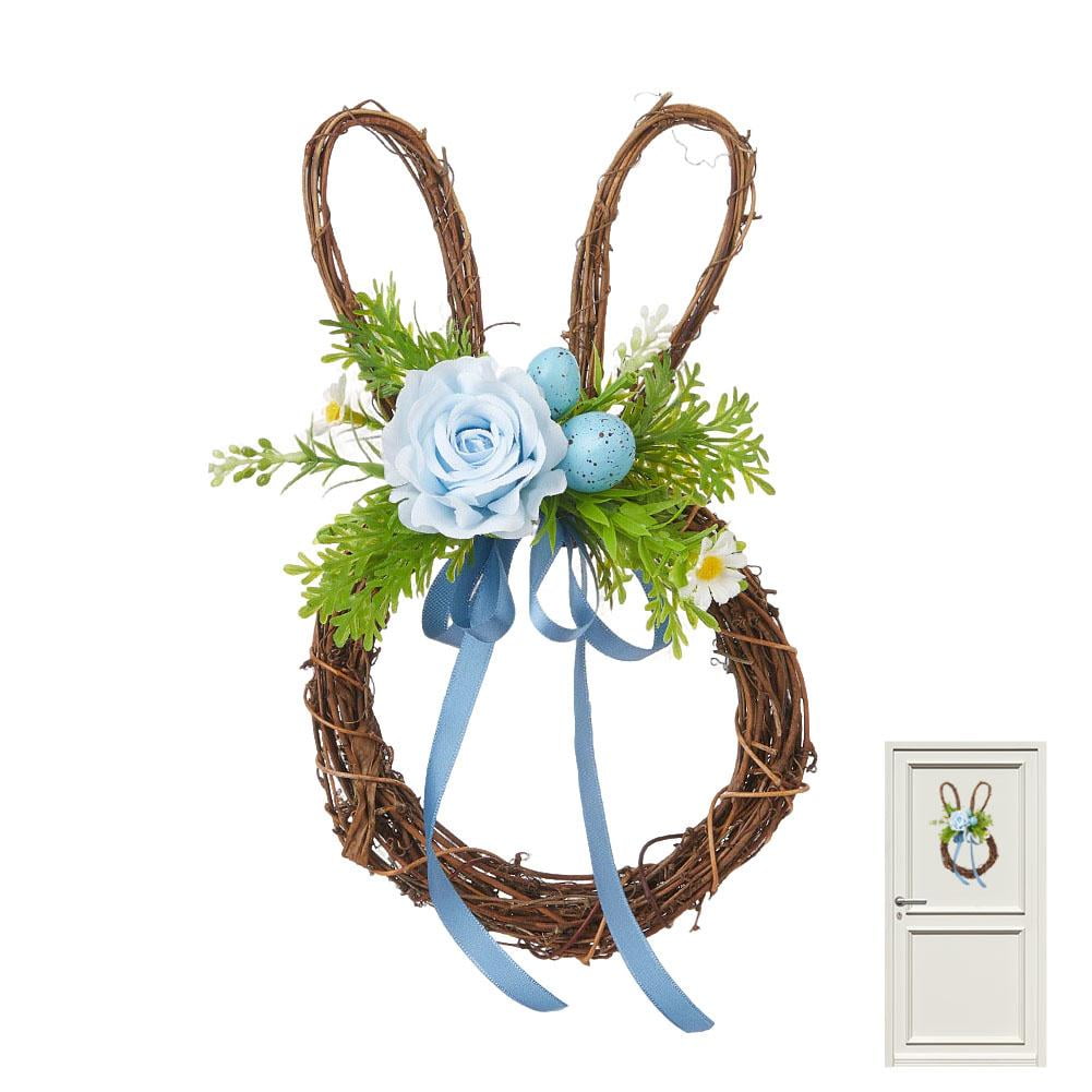 Easter Bunny Wreath for Front Door - Spring Decor with Rattan Base ...