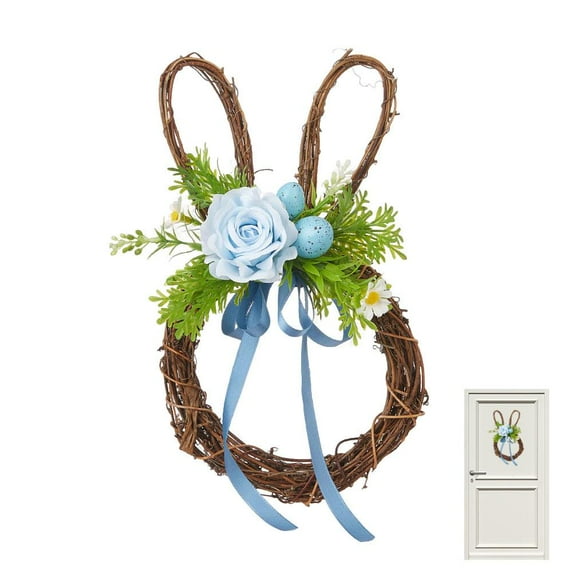 Easter Bunny Wreath for Front Door - Spring Decor with Rattan Base ...