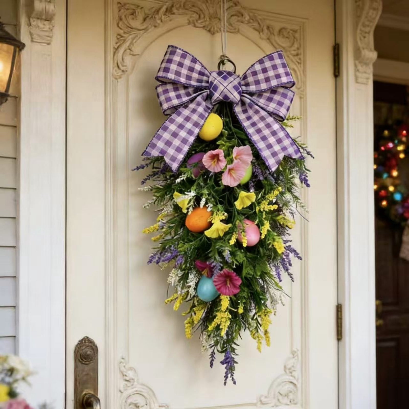 Easter Bunny Wreath with Hemp Bow - Spring Door Decor, Colorful ...