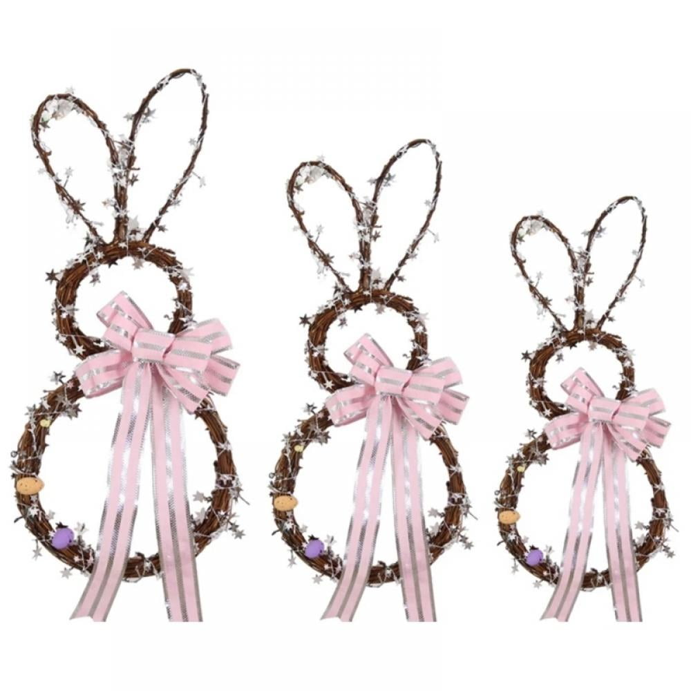 Easter Bunny Wreath with String Light Spring Rattan Rabbit Wreath with ...