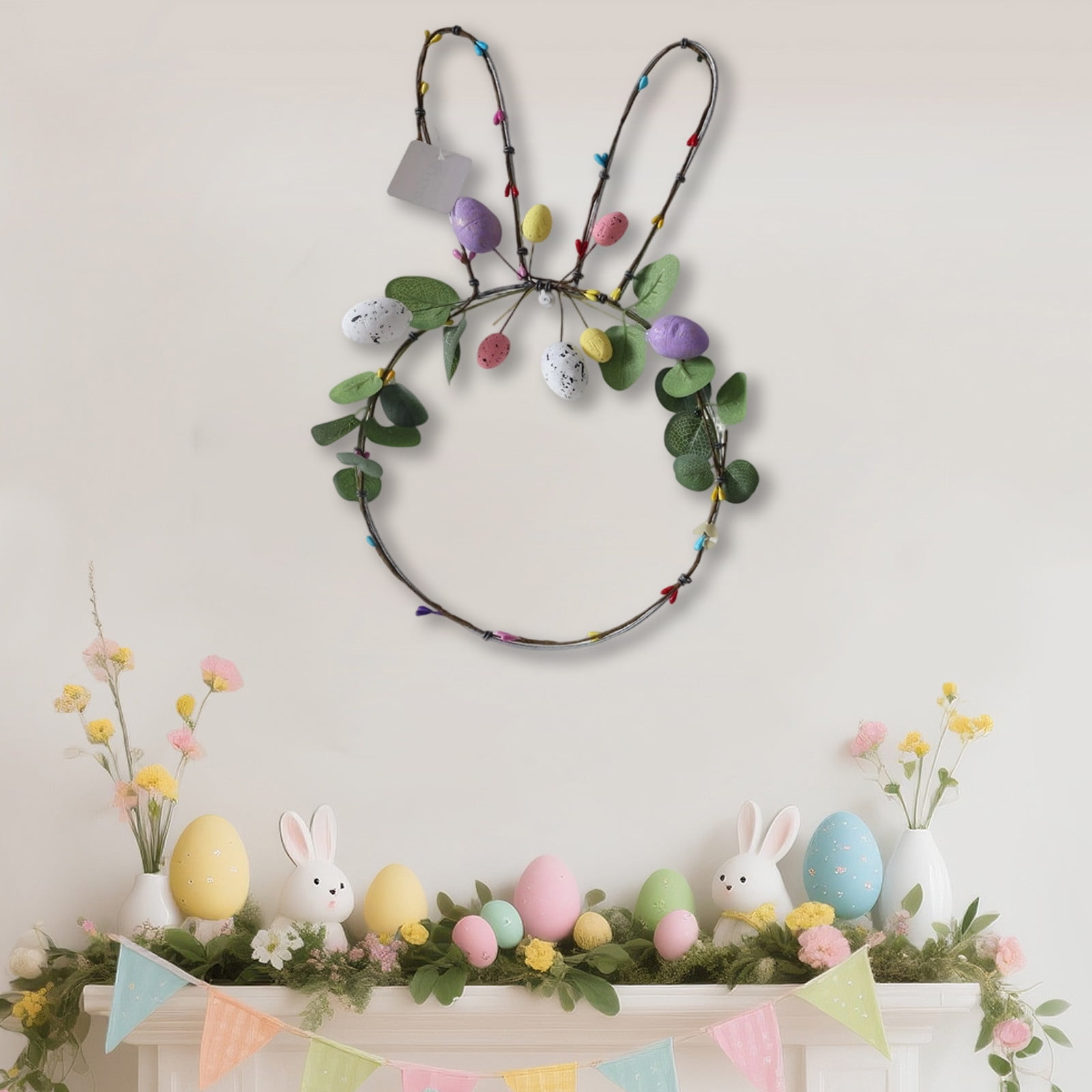 Easter Bunny Wreaths for Front Door Artificial Easter Rabbit-Shaped ...