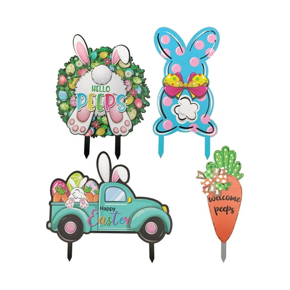Easter Bunny Yard Signs with Stakes and Light Pre-Lit Acrylic Outdoor ...
