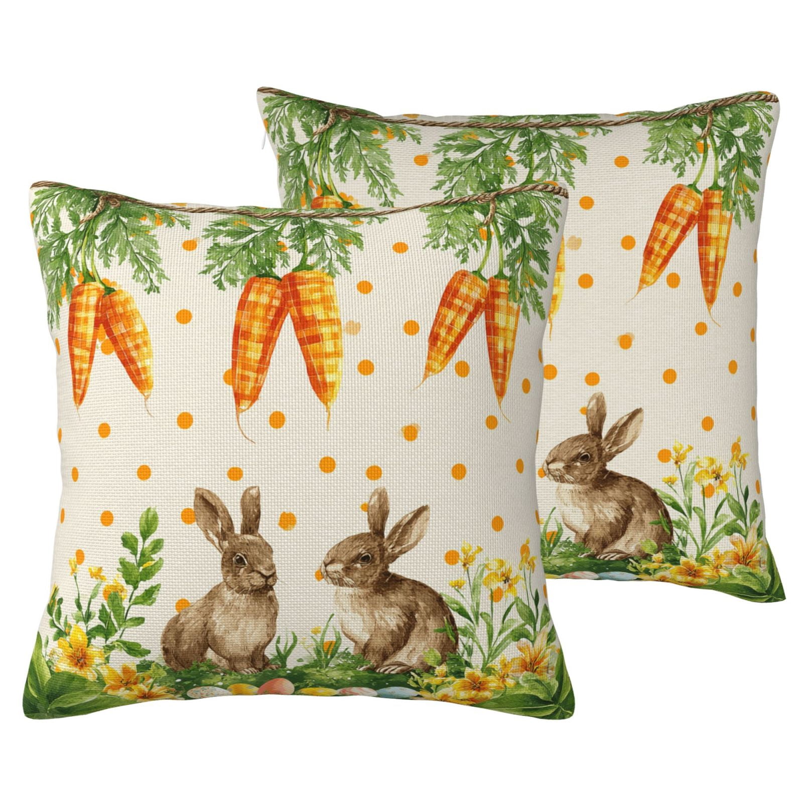 Easter Bunny and Carrot Throw Pillow Covers Set of 2 20x20 Faux Linen ...