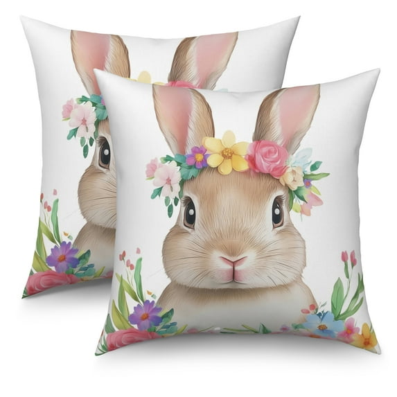 Easter Bunny and Flowers Pillow Cover 16x16 Set of 2,Rabbit Floral ...