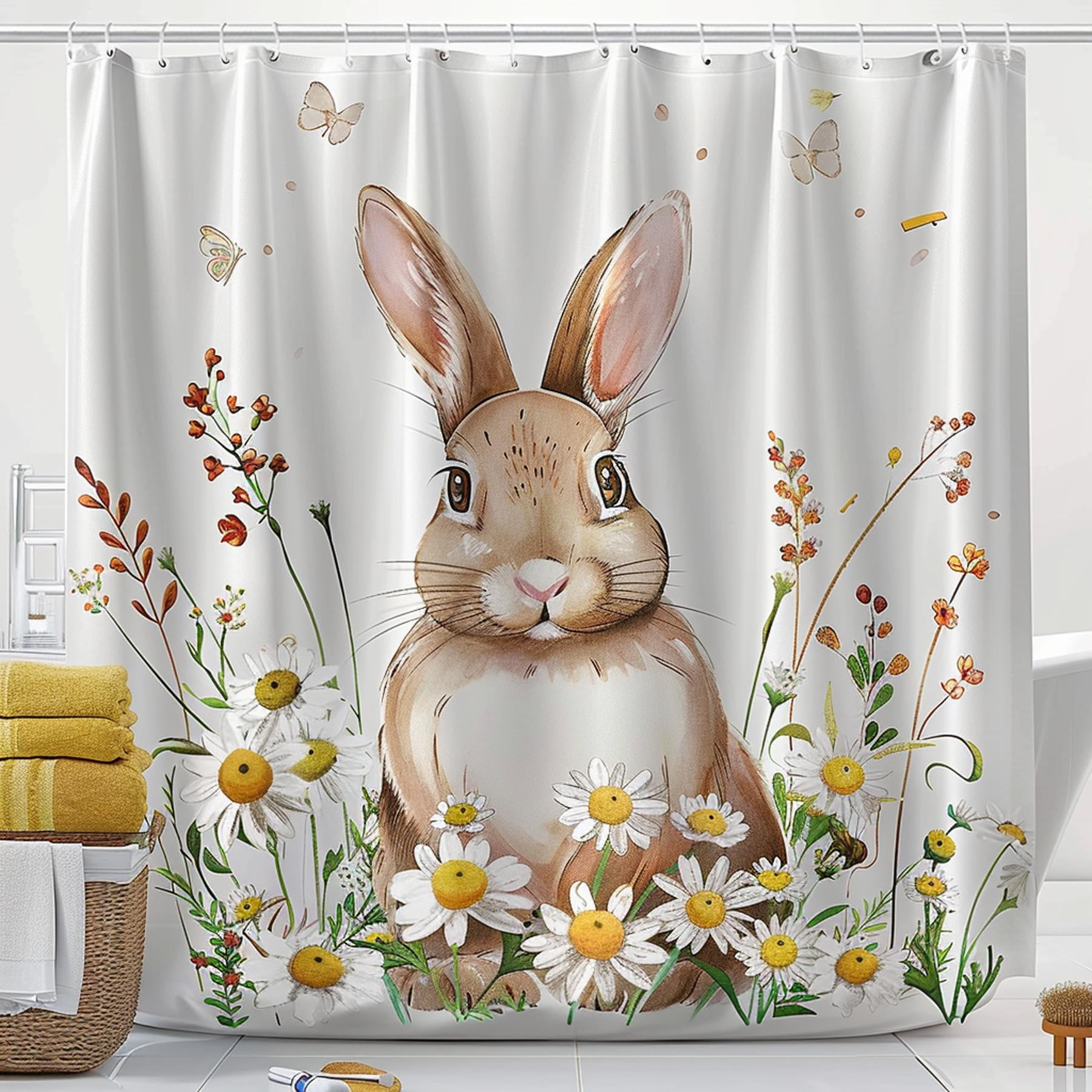 Easter Bunny and Spring Flowers Shower Curtain EasterThemed Bathroom ...