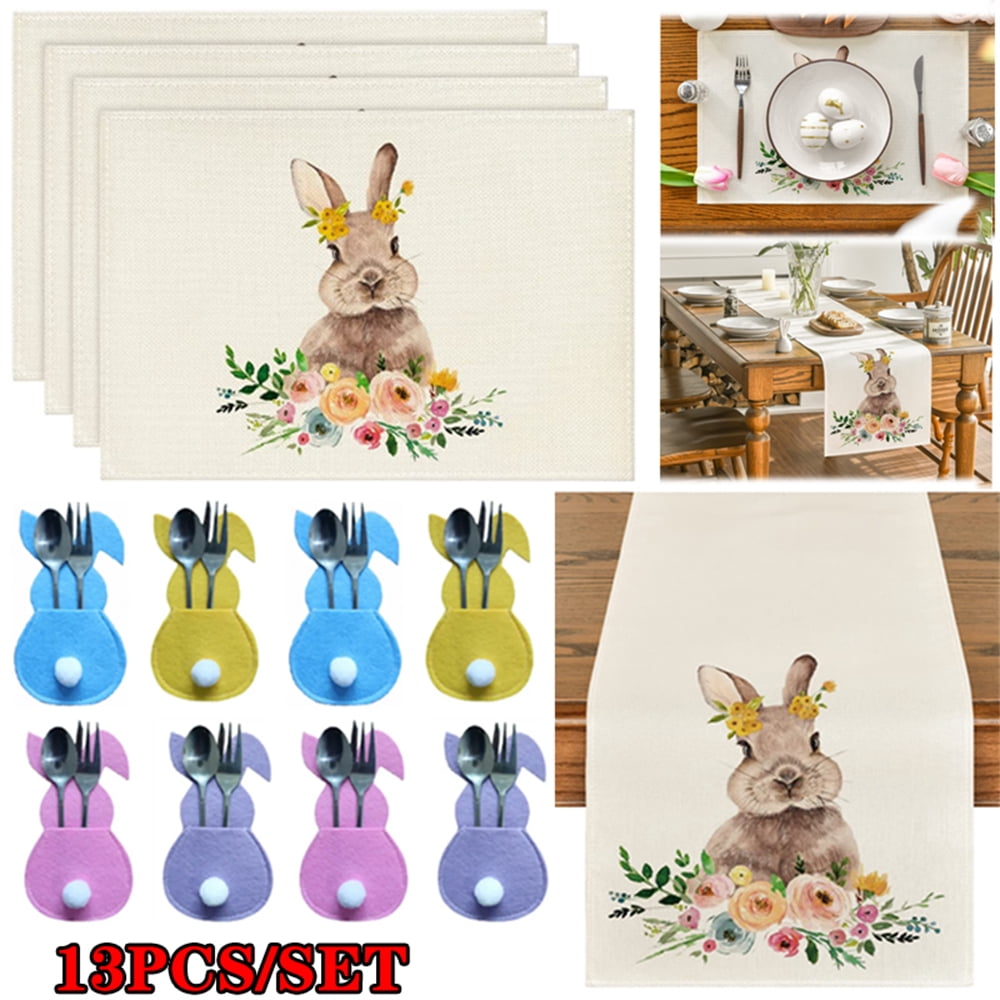 Easter Bunny table runner + 4x tablemat + 8x Cutlery Bag - Walmart.com