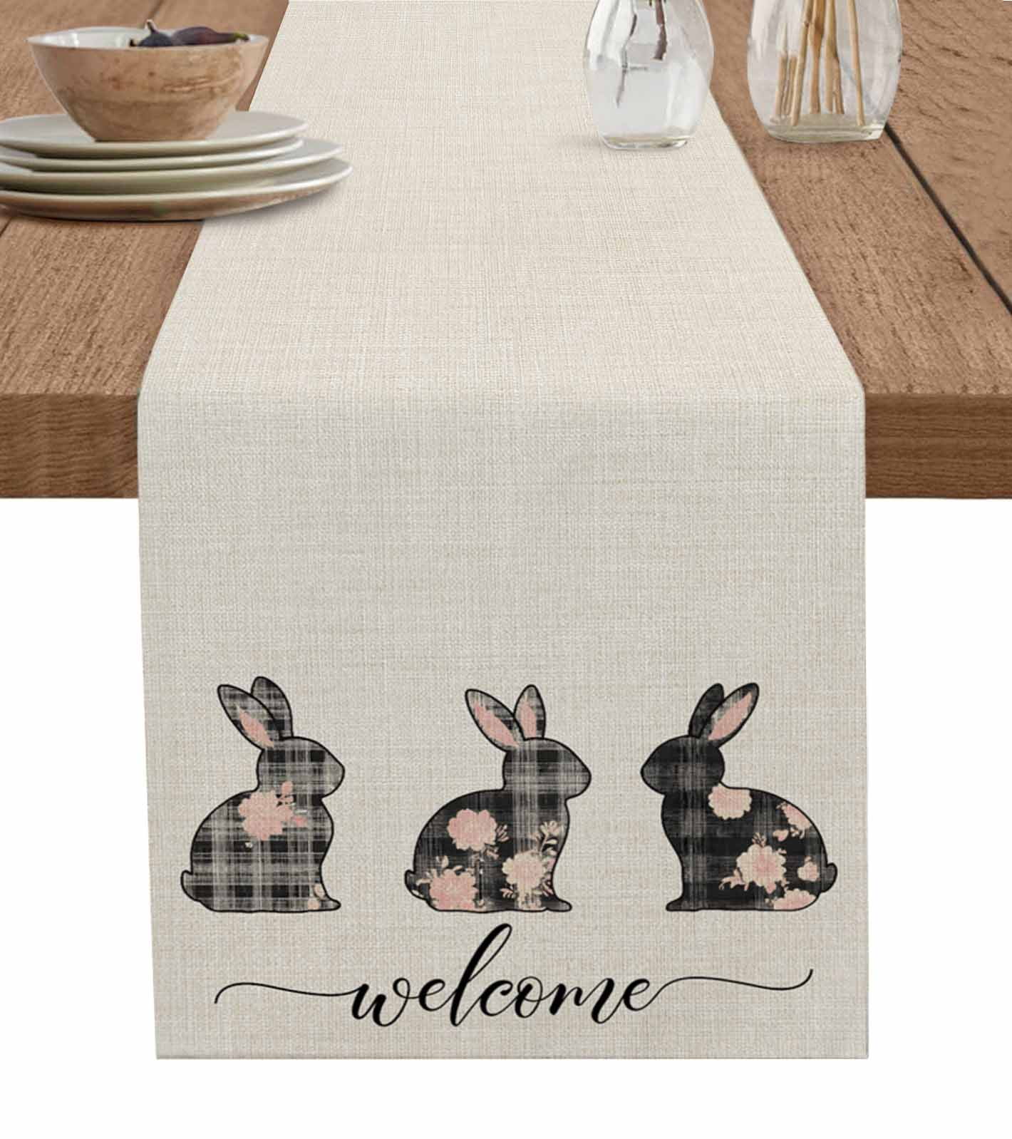 Easter Burlap Cotton Table Runner 16x72 Inches Long, Retro Spring ...