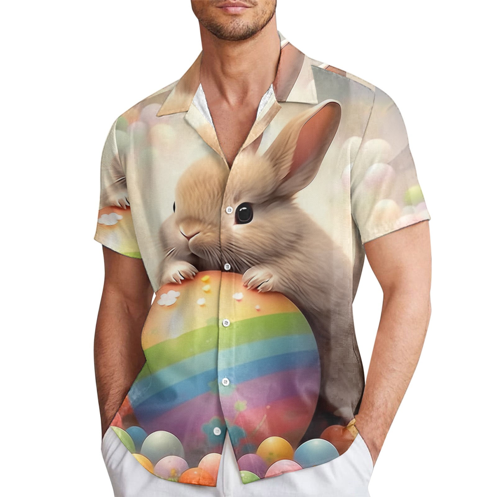 Easter Button Up Shirt for Men Short Sleeve Tops Funny Easter Eggs ...