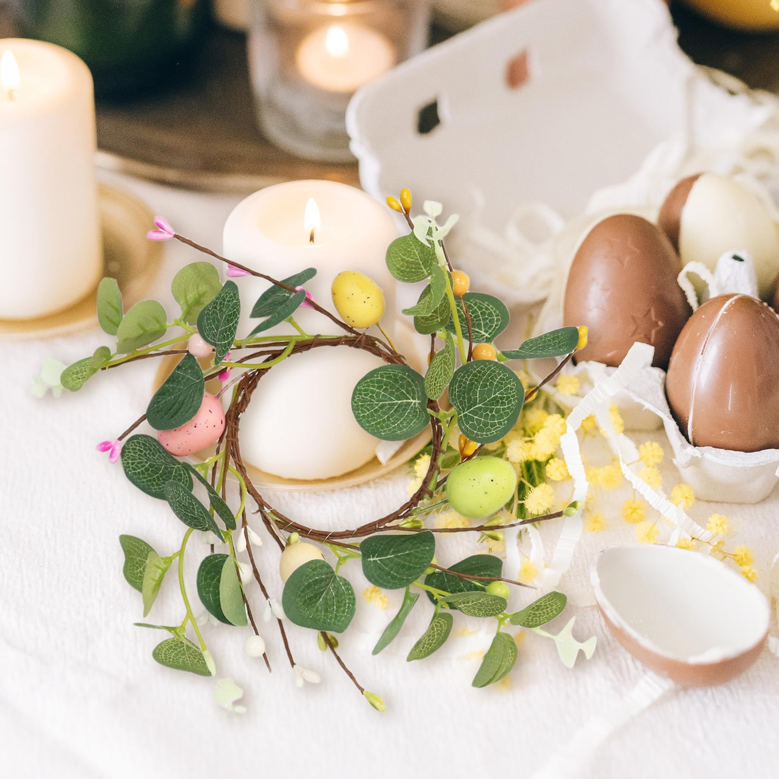 Easter Candle Rings Wreath Candlestick Decor Greenery Leaves Easter ...