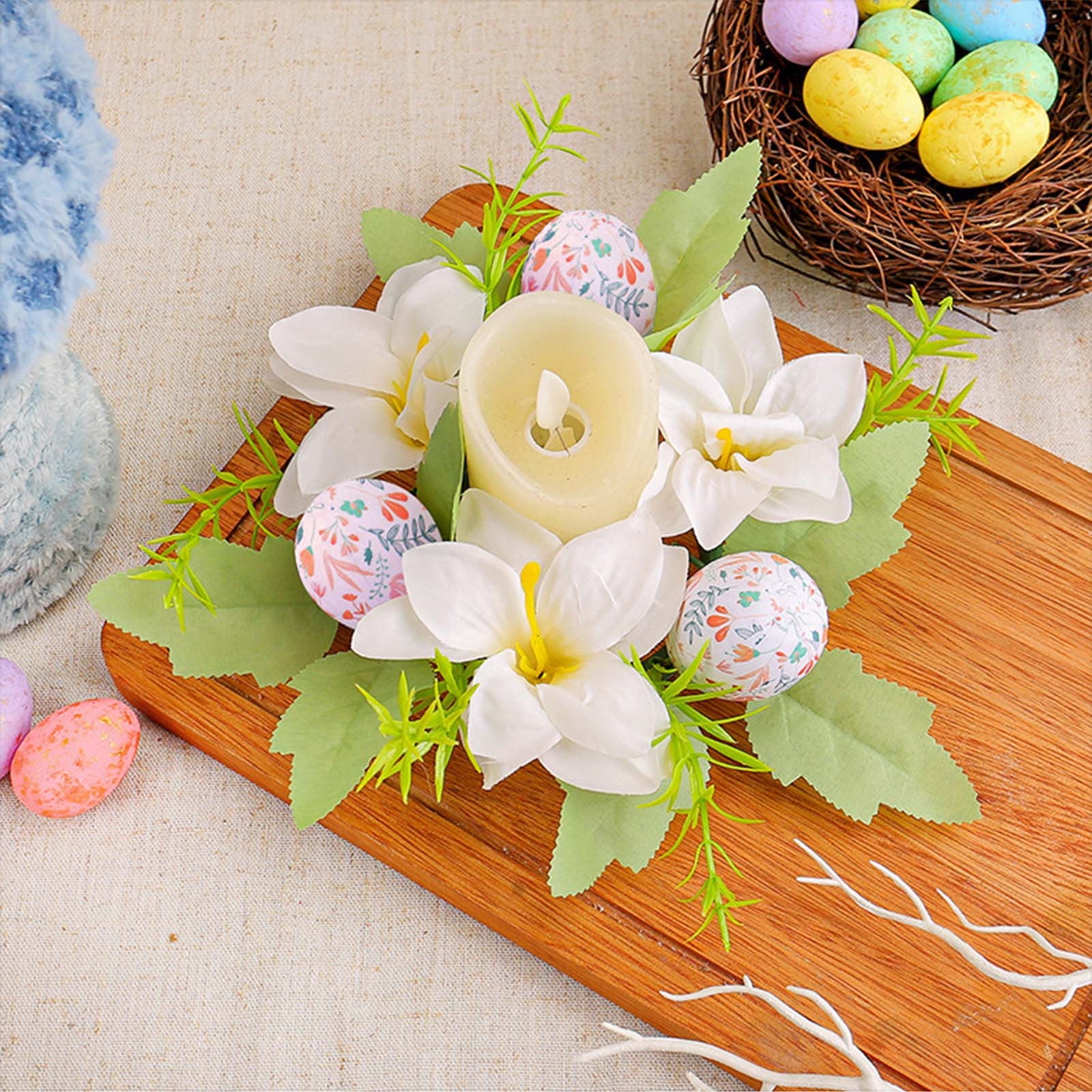 Easter Candlestick Decoration with Artificial Flowers - Spring Candle ...