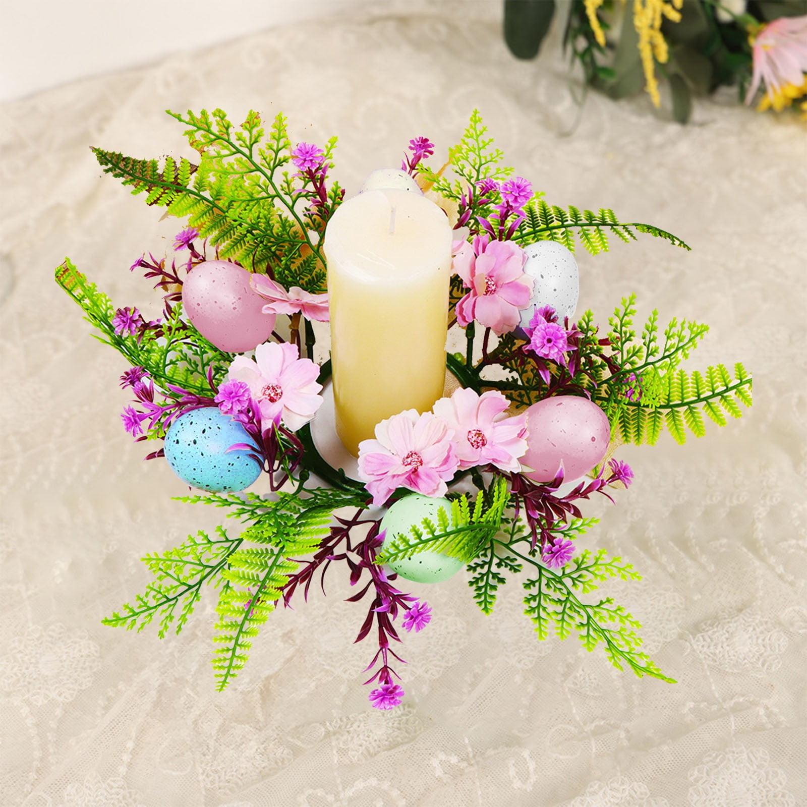 Easter Candlestick Wreath Decoration, Foam Candle Holder Centerpiece ...