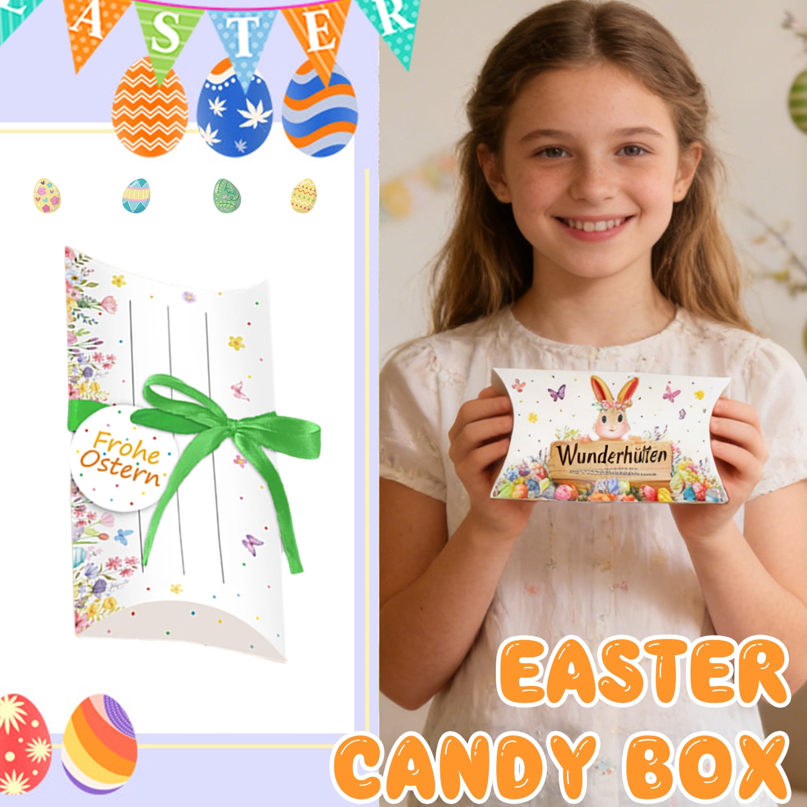 Easter Candy Boxes with Green Ribbons, 24 Pcs Floral Bunny Paper Treat ...