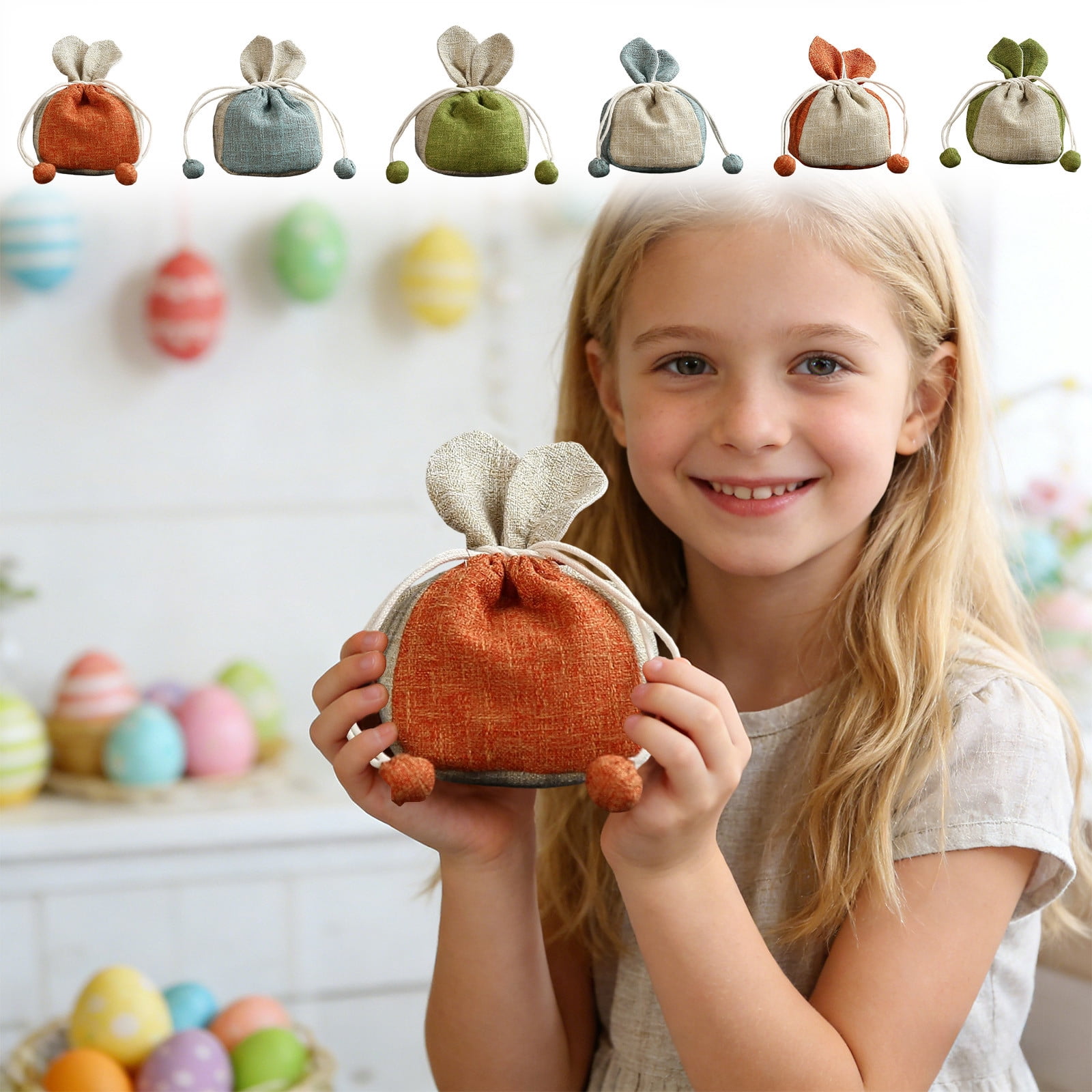 Easter Candy Drawstring Bags | Polyester Treat Packaging Bags Orange ...