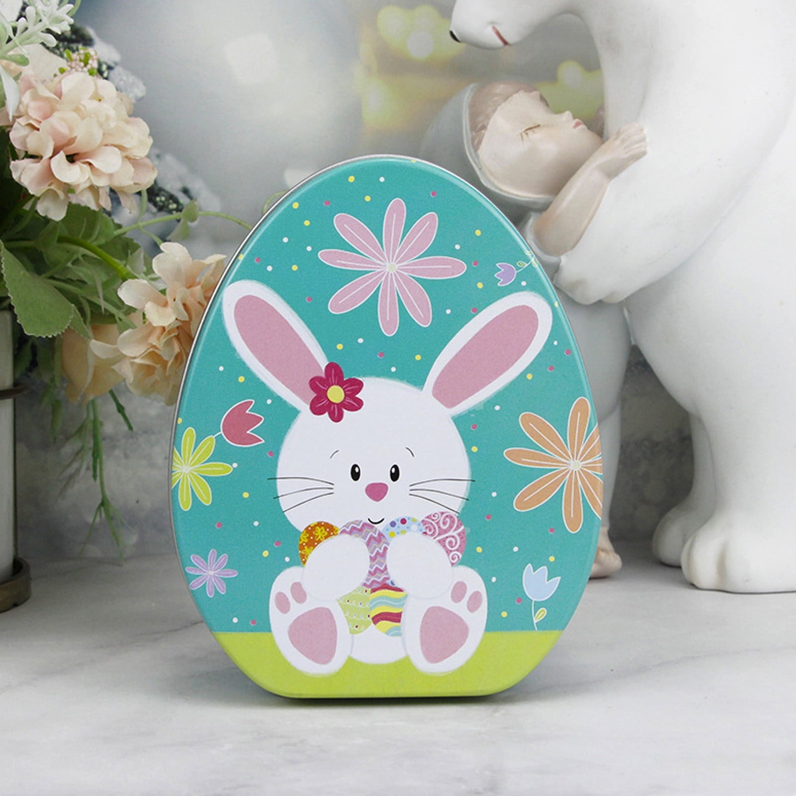 Easter Candy Tin Box, Colorful Cute Bunny Design Metal Storage ...