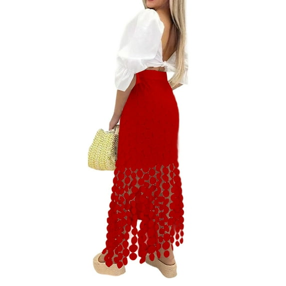 Easter Carnival Women'S High Waist Flared A-Line Midi Skirt With Hollow ...