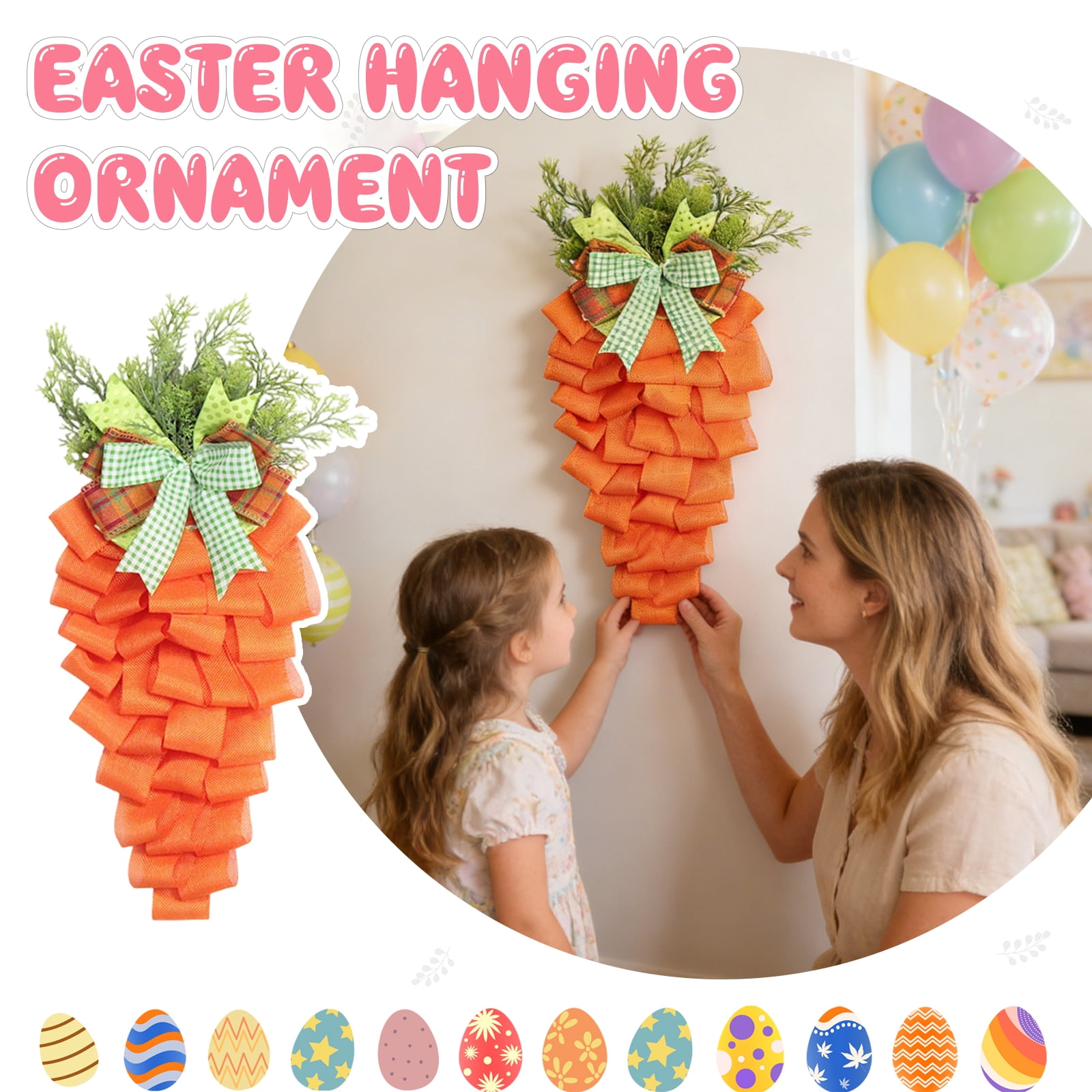Easter Carrot Garland Bow Wreath - Spring Door Hanging Decoration ...