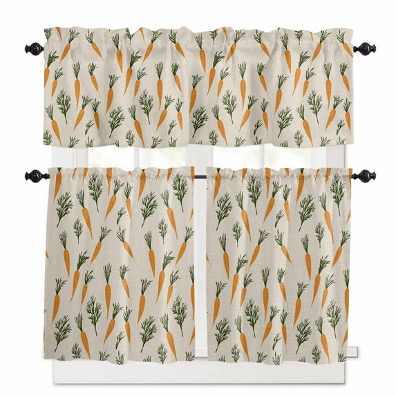 Easter Carrot Kitchen Curtains Valances and Tiers Set of 3 and Leaves ...