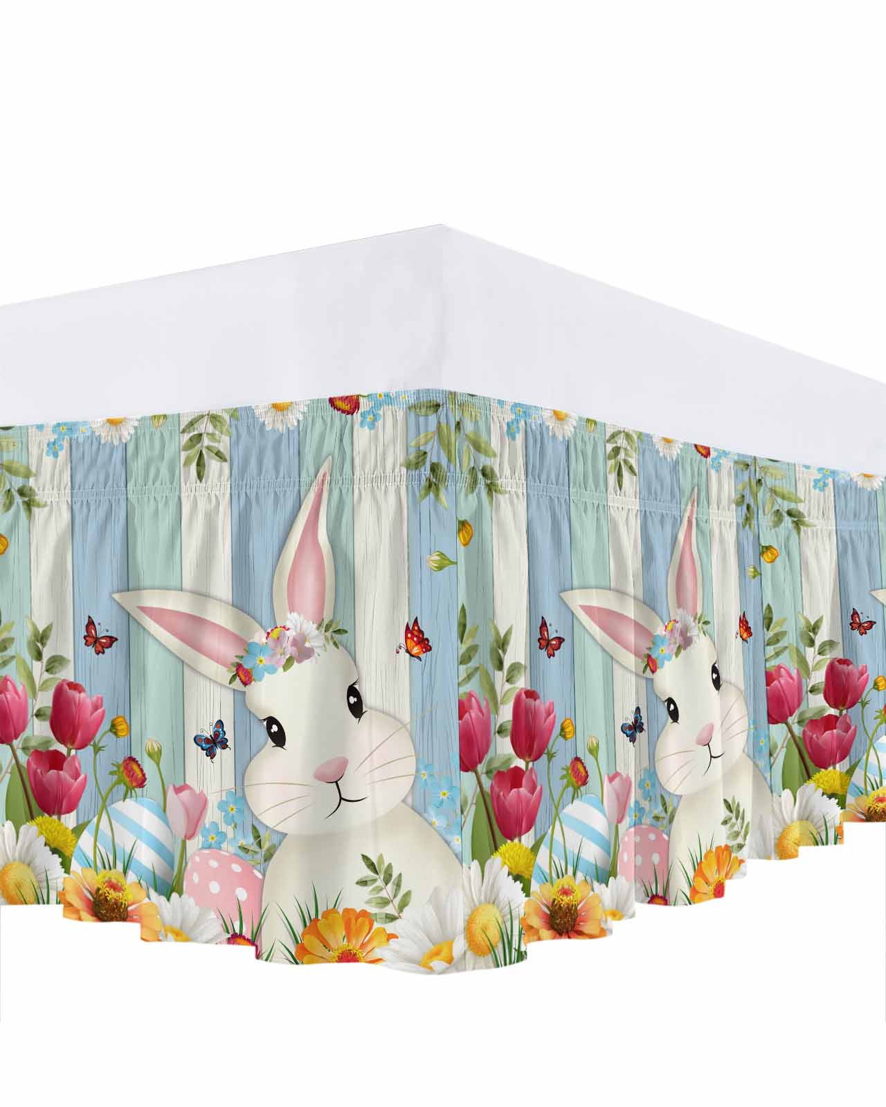 Easter Cartoon Bunny Bed Skirt King Size 16 Inch Drop, Spring Tulips ...
