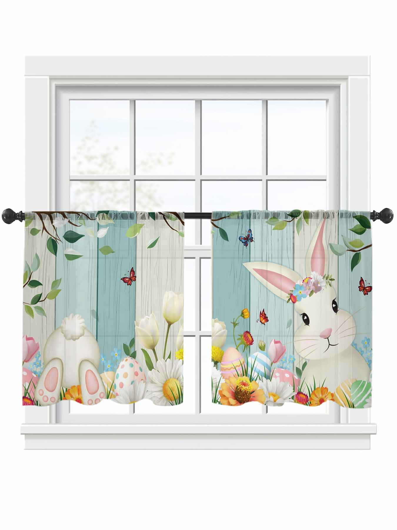 Easter Cartoon Rabbits Sheer Curtains 2 Panels Set, 52''Wx45''L Spring ...