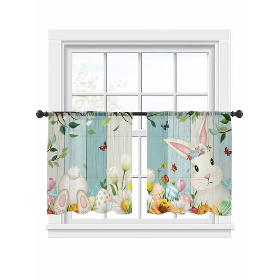 Easter Cartoon Rabbits Sheer Curtains 2 Panels Set, 52''Wx45''L Spring ...