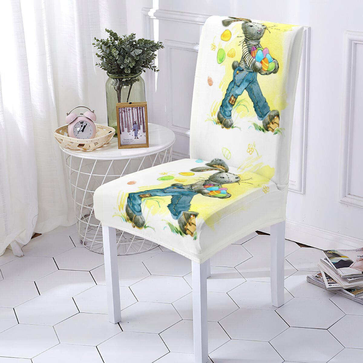 Easter Cartoon Style Chair Cover Kitchen Chairs Cover Rabbit Pattern ...