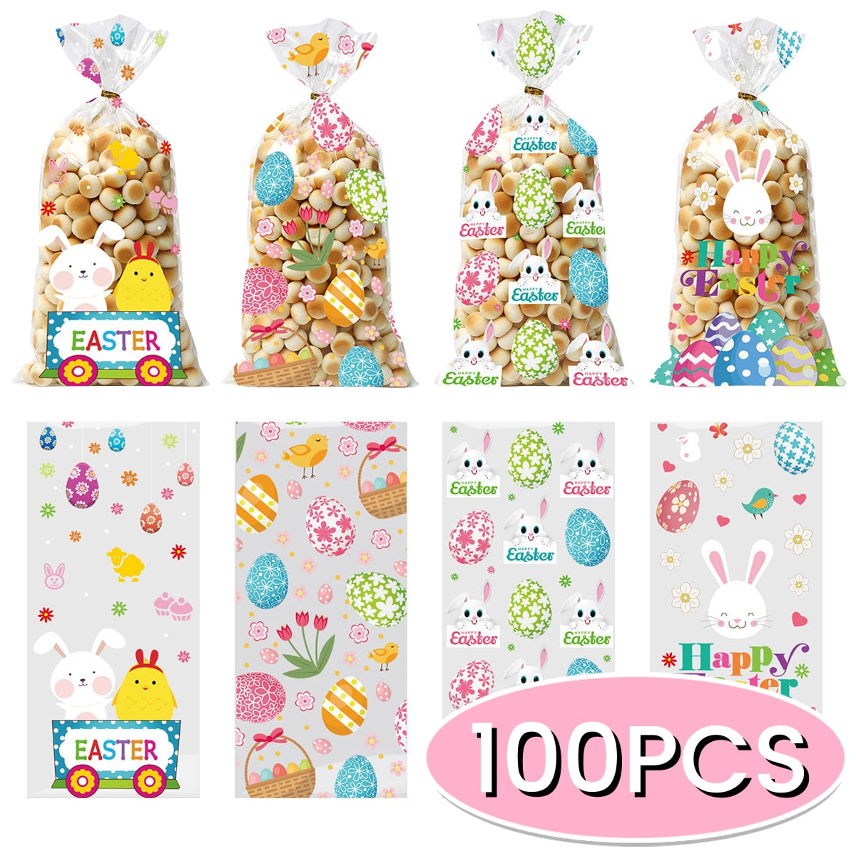 Easter Cellophane Bags Treat Bags with Ties Bunny Egg Candy Cookie ...
