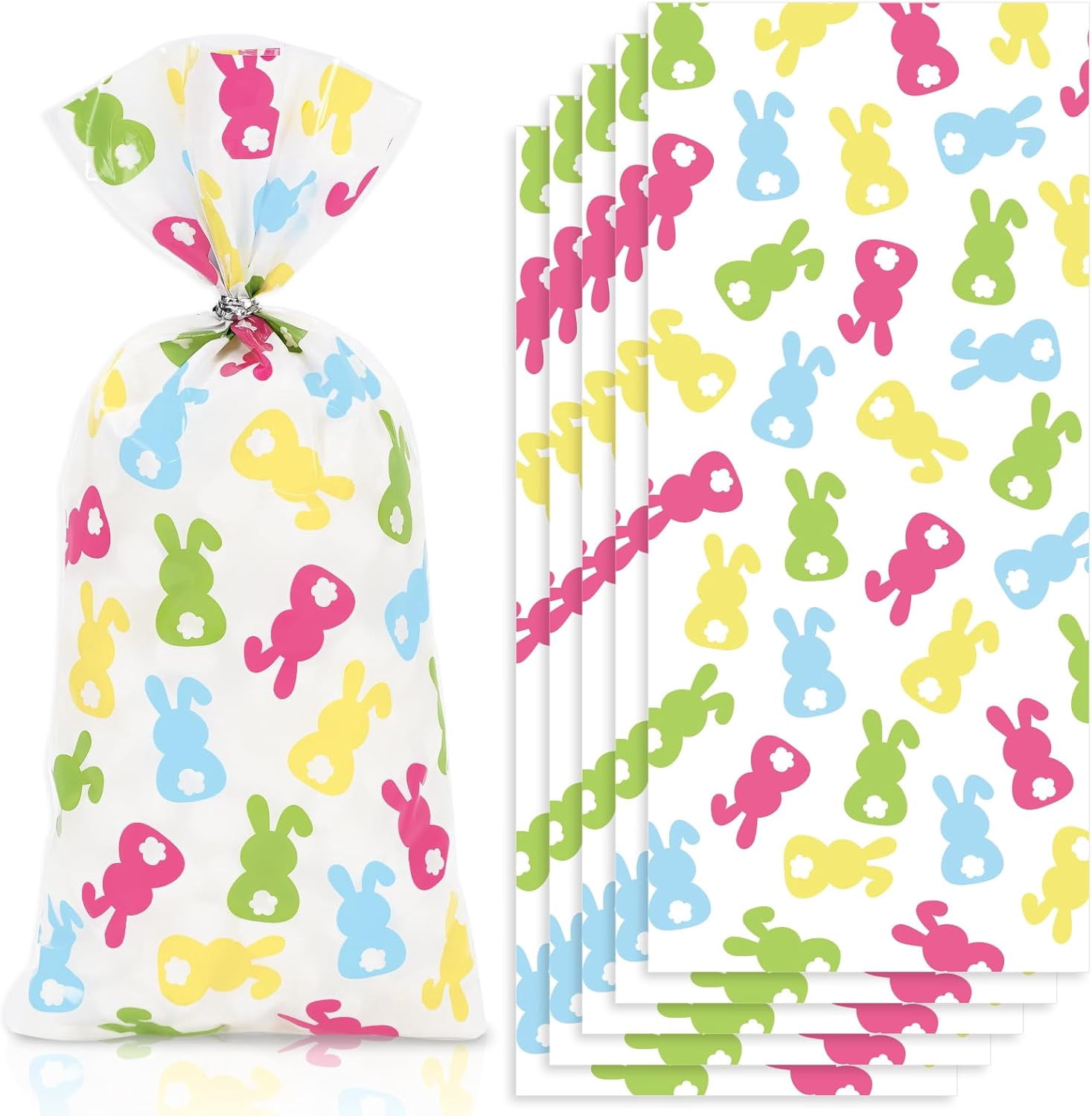 Easter Cellophane Treat Bags, 100 Count Clear Bunny Rabbit Plastic ...