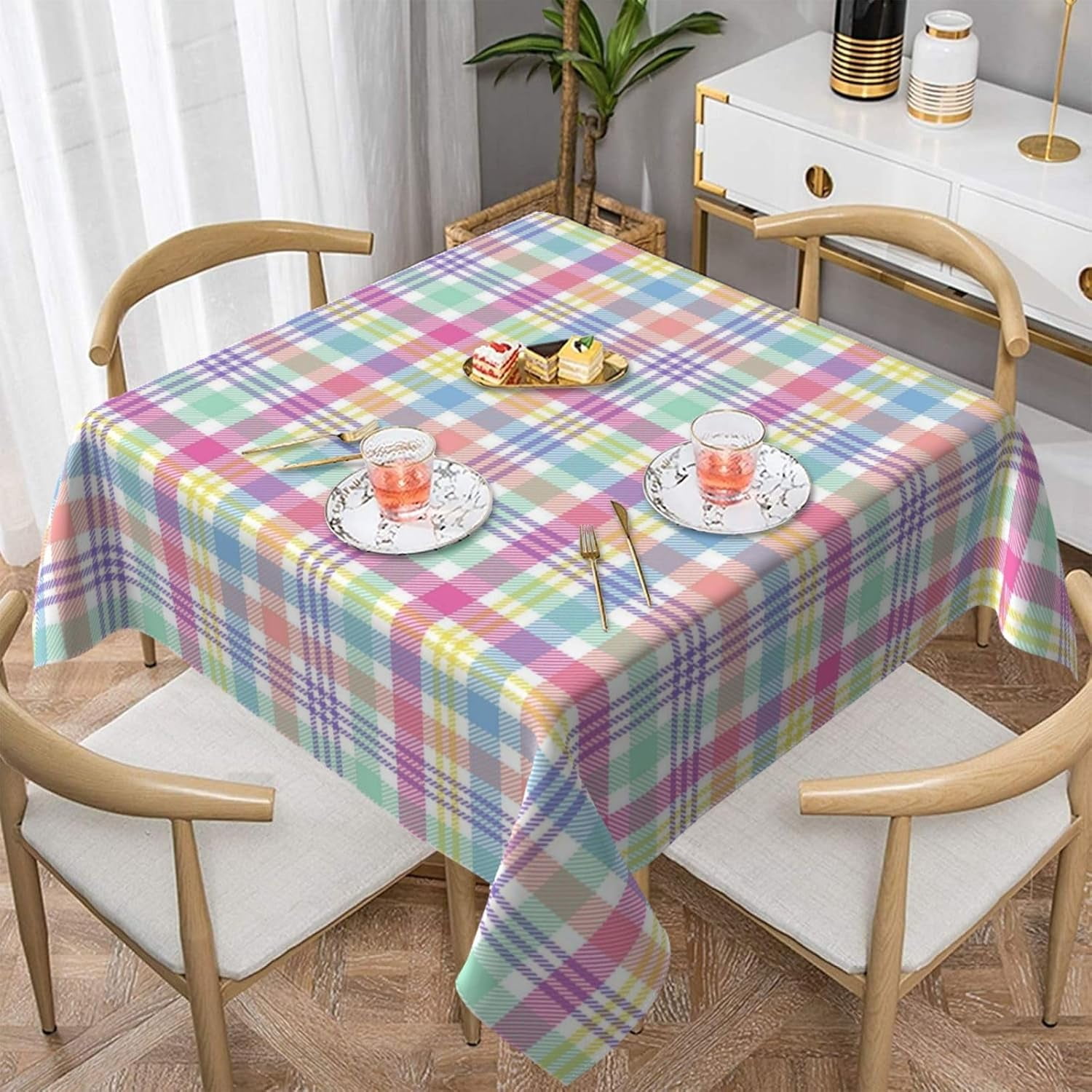 Easter Checkered Tablecloth Square 54x54 Inch Colorful Buffalo Plaid ...