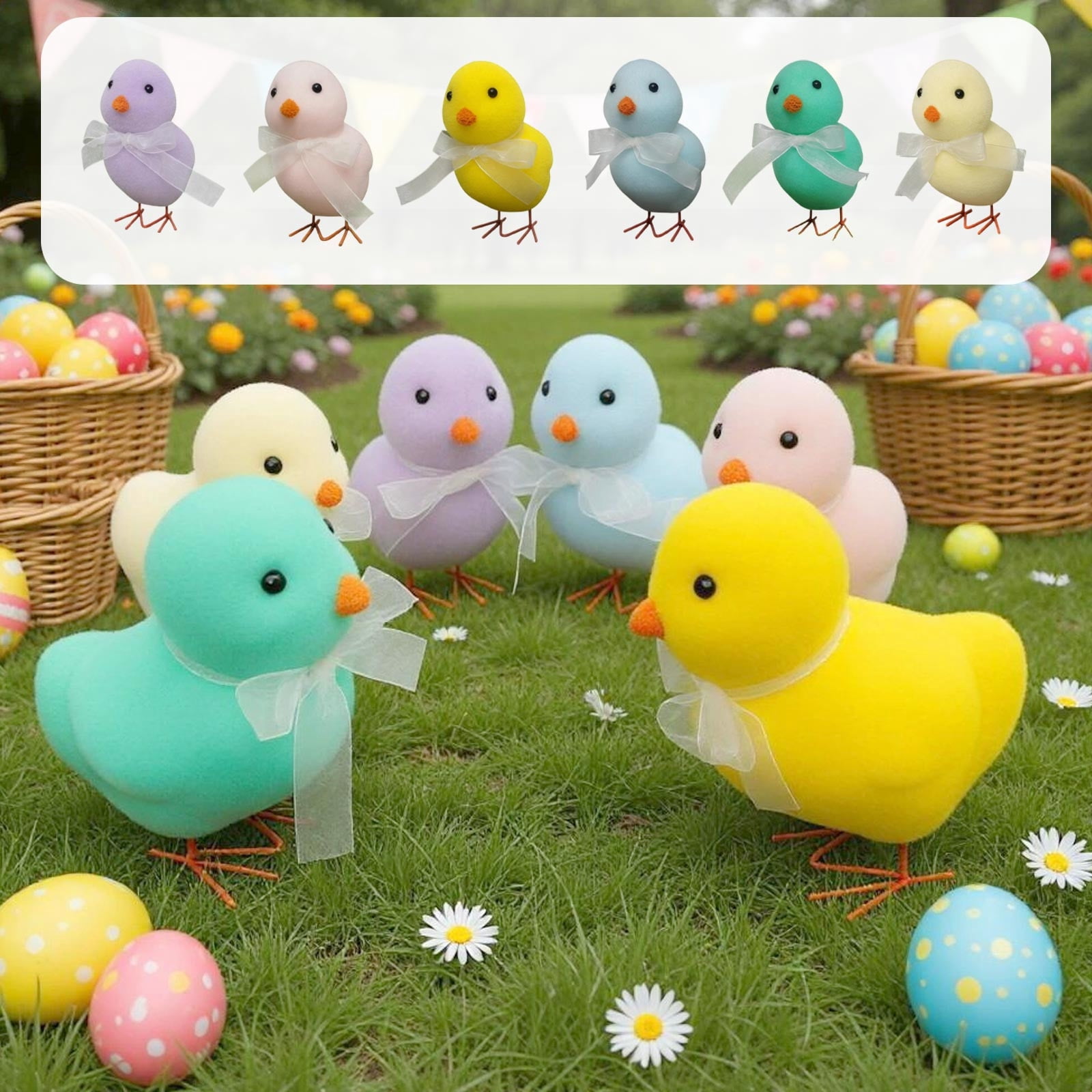 Easter Chick Decoration 1Pc 6.6Inch Pastel Mini Flocked Easter Chick ...