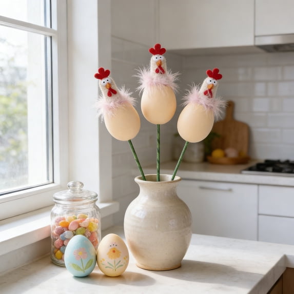 Easter Chick Decoration Fluffy Yellow Figurine with Egg Shell Spring ...