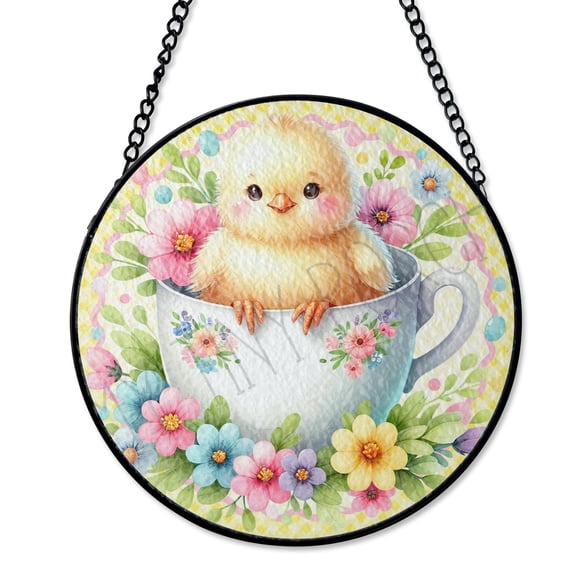 Easter Chick Spring Wreath Suncatcher Stained Glass Style, UV Printed ...
