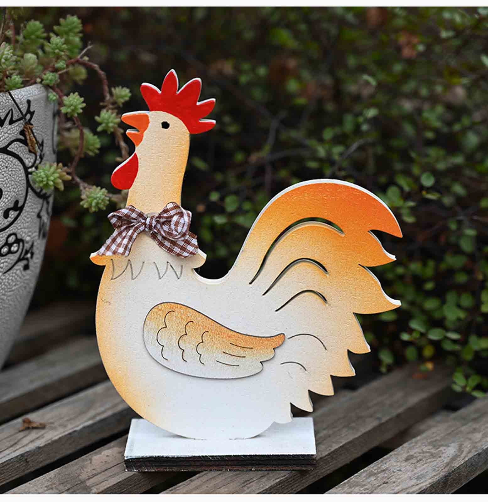 Easter Chicken Decor Wooden Rooster Figurine Decoration Modern ...