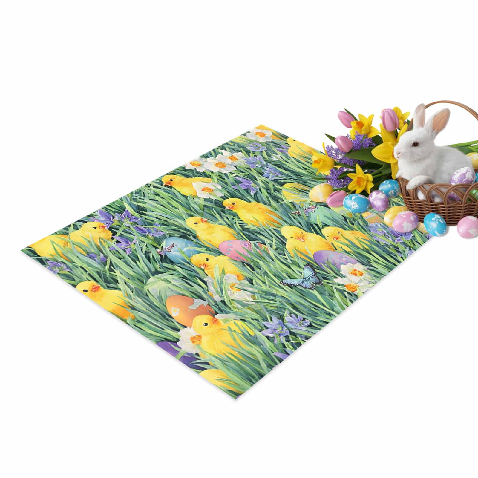 Easter Chicken Door Mat Watercolor Chicken Grass Eggs Floral Non Slip ...