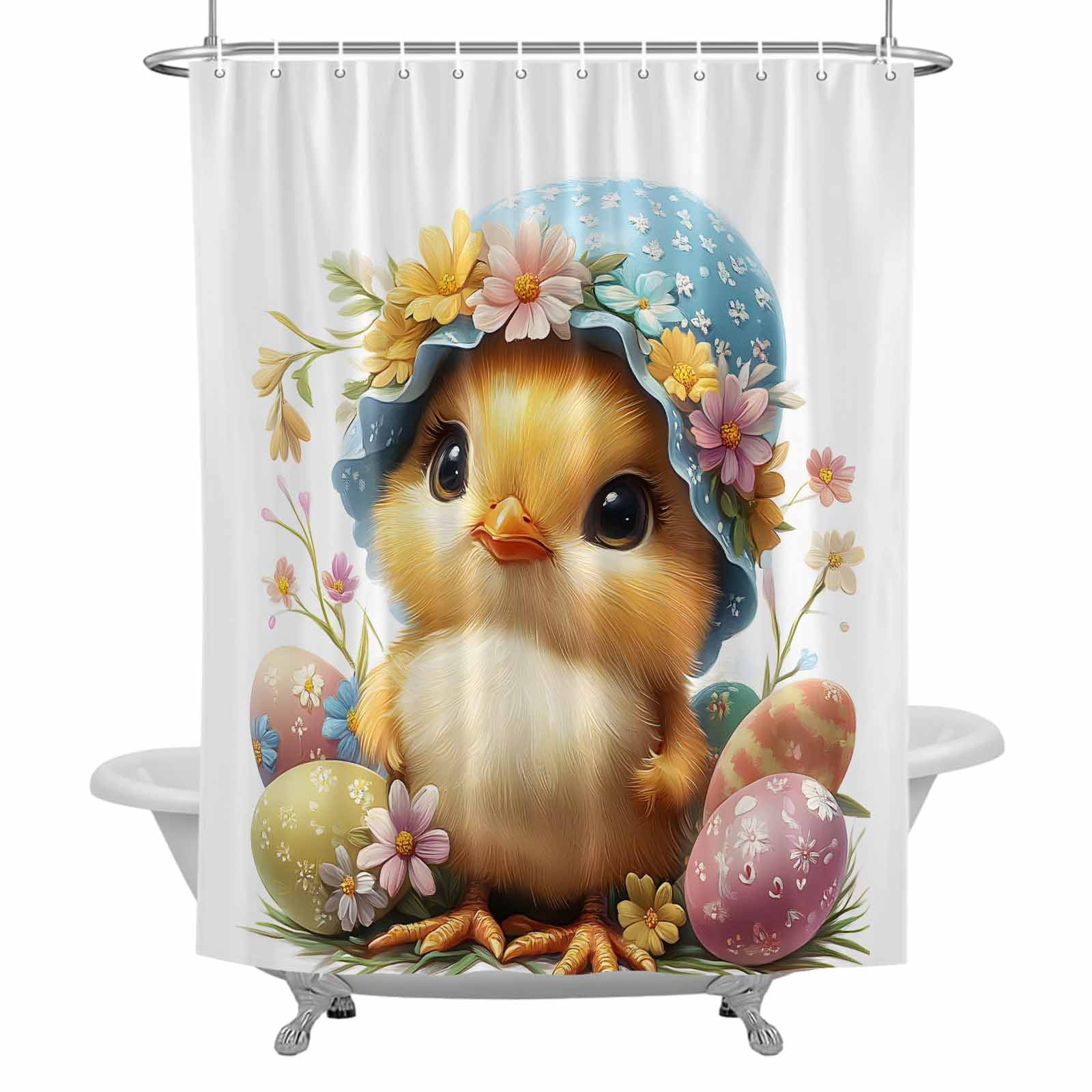 Easter Chicken Shower Curtain for Bathroom, Cartoon Style Cute Egg ...