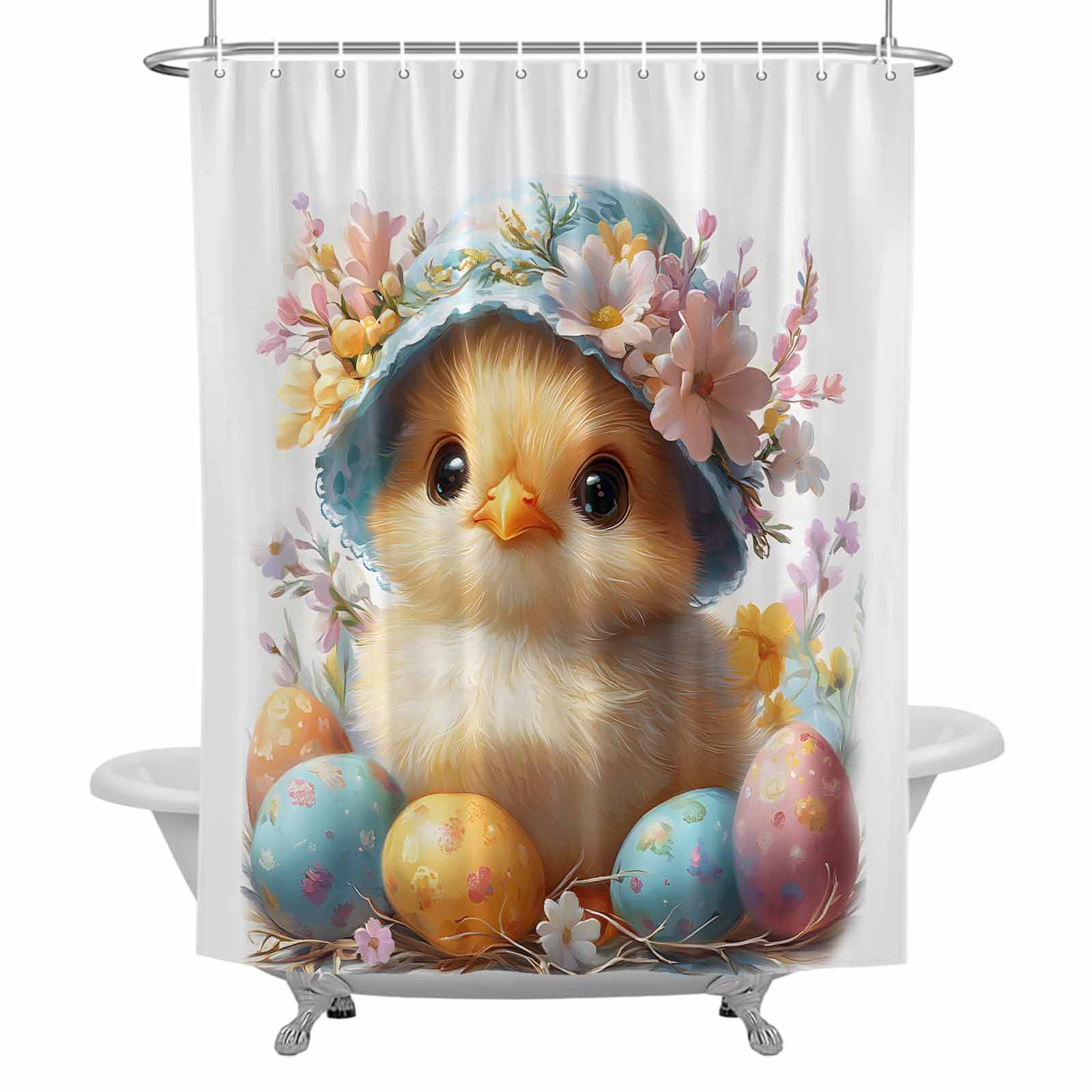 Easter Chicken Shower Curtain for Bathroom, Watercolor Chick Blue ...