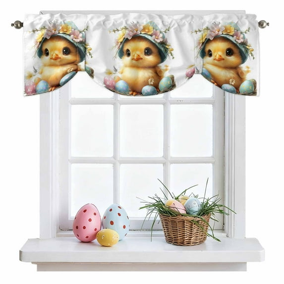 Easter Chicken Tie Up Valances Curtain, Watercolor Chick Blue Green Egg ...