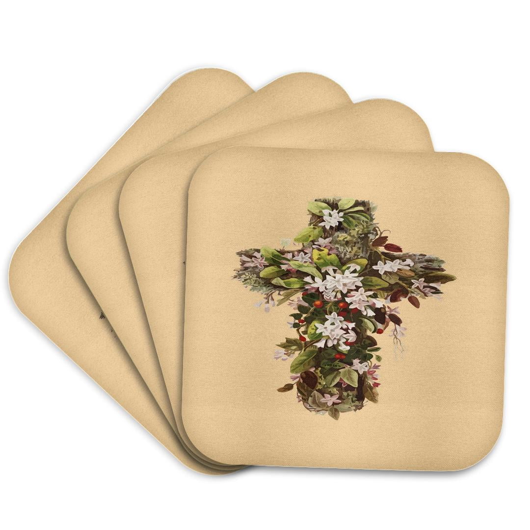 3drose, Easter Christian Cross of Flowers, Set of 4 Coasters - Soft ...