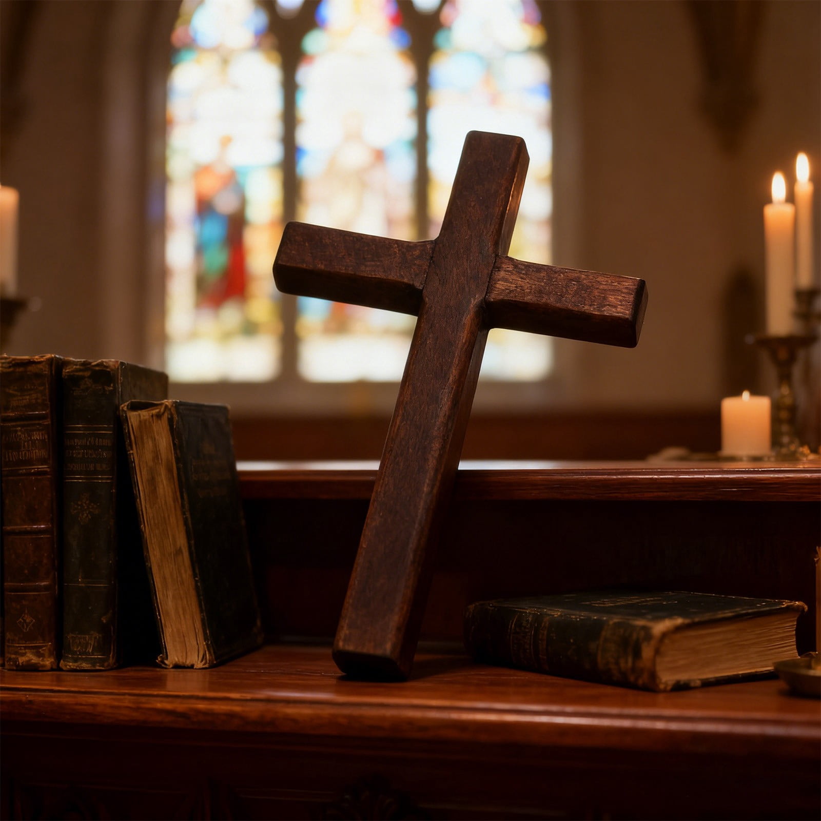 Easter Church Wooden Cross Tabletop Decoration – Natural Solid Wood ...
