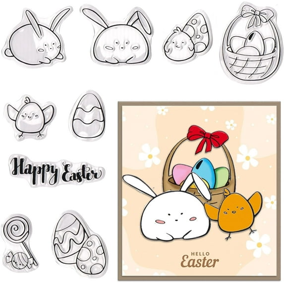 Easter Clear Rubber Stamps for Card Making Decorative Easter Bunny Egg ...