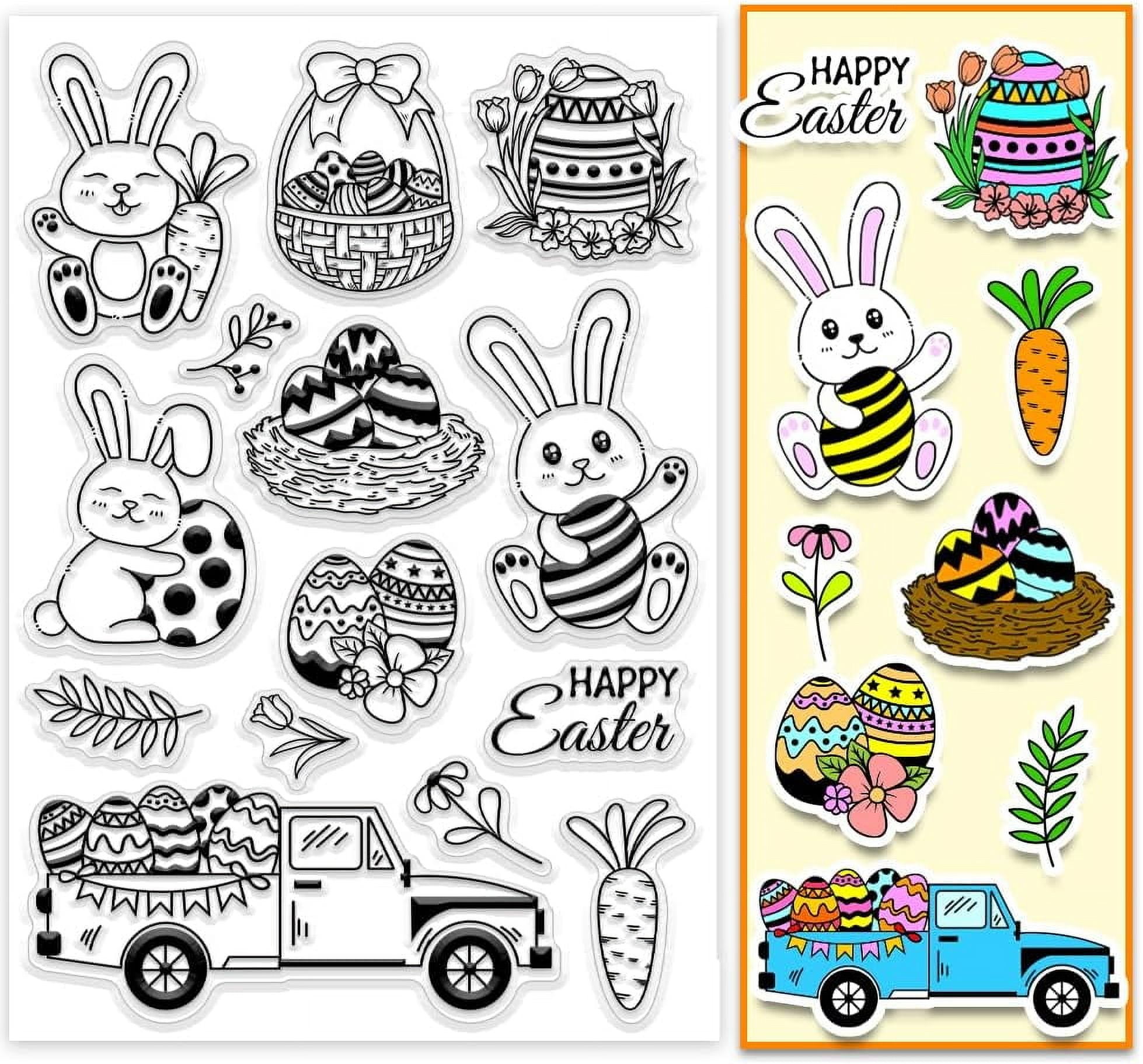 Easter Clear Stamp for Card Making Cartoon Rabbit Eggs Silicone Stamp ...