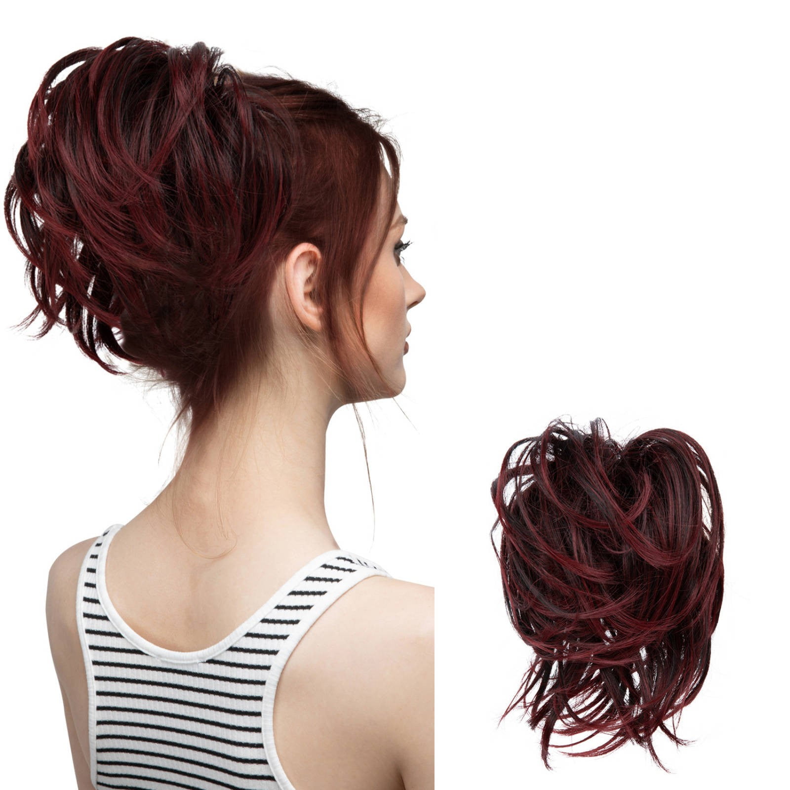 Easter Human Hair Wigs Messy Hair Bun Hair Pieces Curly Synthetic Updo ...