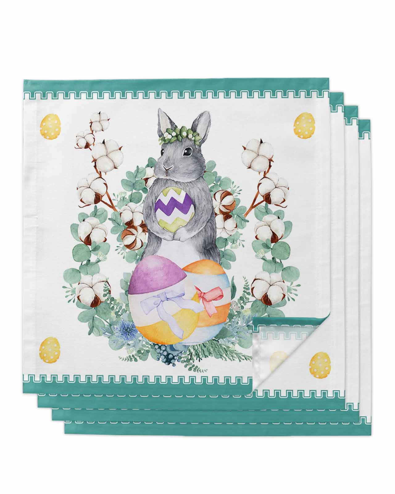 Easter Cloth Napkins Set of 4 Reusable Dinner Napkins, Grey Cute Bunny ...