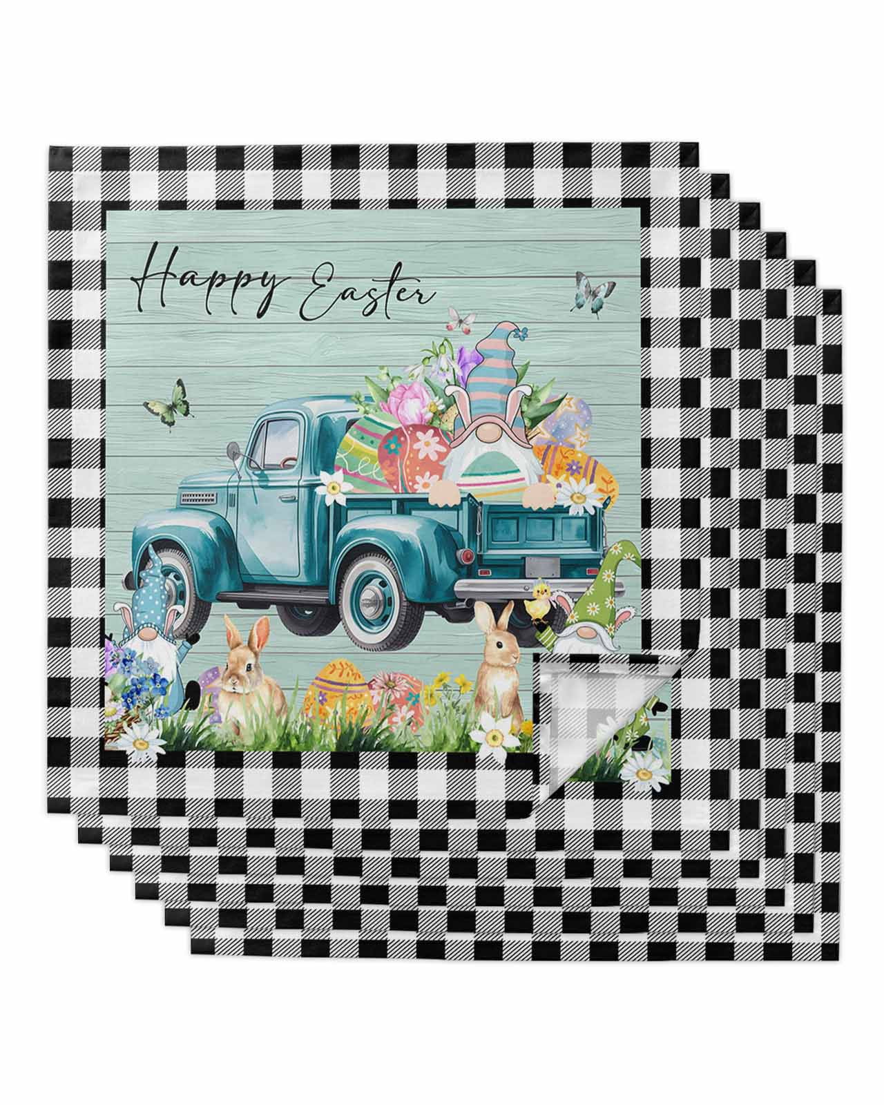 Easter Cloth Napkins Set of 6 Reusable Dinner Napkins, Black Plaid ...