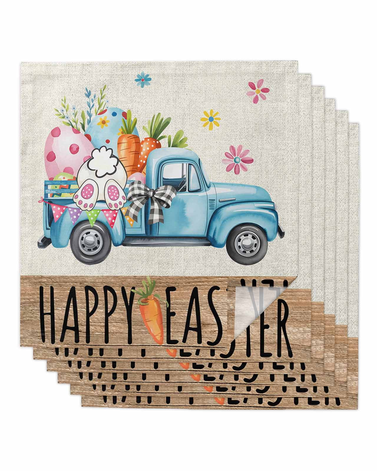 Easter Cloth Napkins Set of 6 Reusable Dinner Napkins, Blue Truck Eggs ...