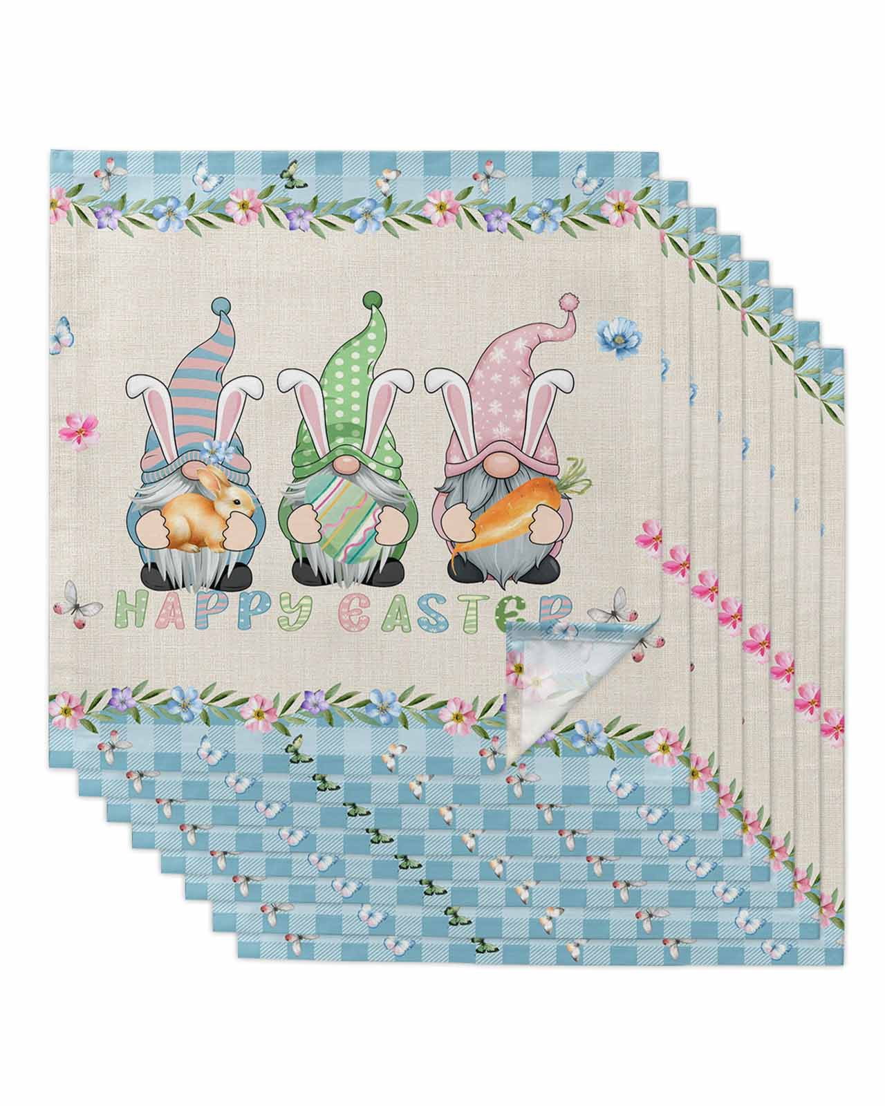 Easter Cloth Napkins Set of 8 Reusable Dinner Napkins, Spring Gnomes ...