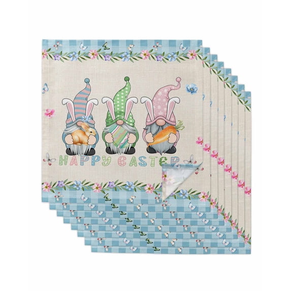 Easter Cloth Napkins Set of 8 Reusable Dinner Napkins, Spring Gnomes ...