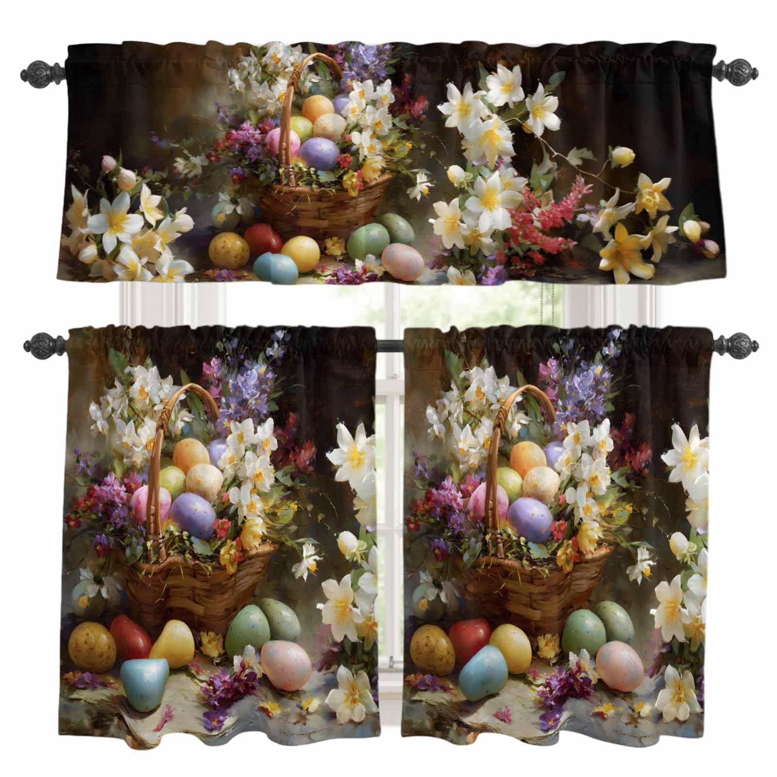 Easter Color Eggs Kitchen Curtains and Valances Set, White Purple ...