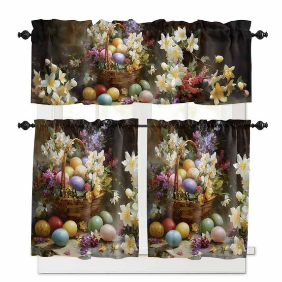 Easter Color Eggs Kitchen Curtains Valances and Tiers Set of 3 White ...