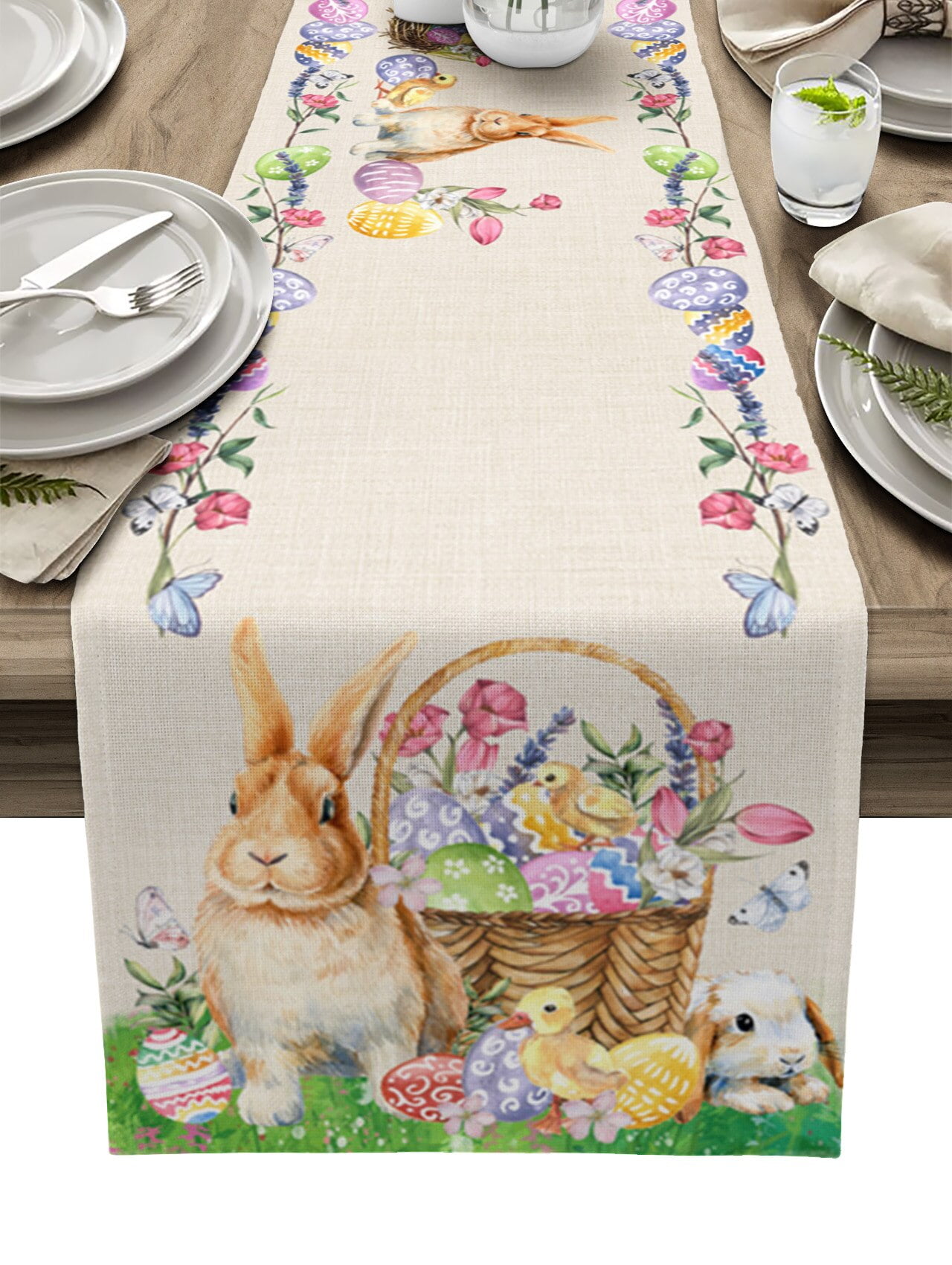 Easter Color Striped Rabbit Table Runner Country Decor Tableclothss for ...