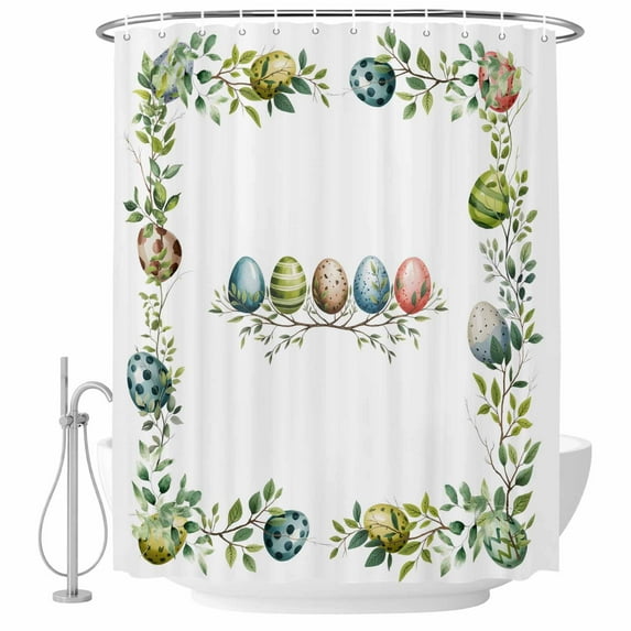 Easter Colored Egg Shower Curtain, 72" x 84", Green Leaf Blue Egg ...